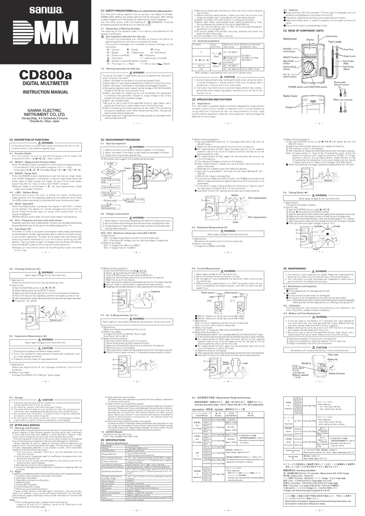 CD800a Digital Multimeter Safety Instructions and Usage Guide - Studocu