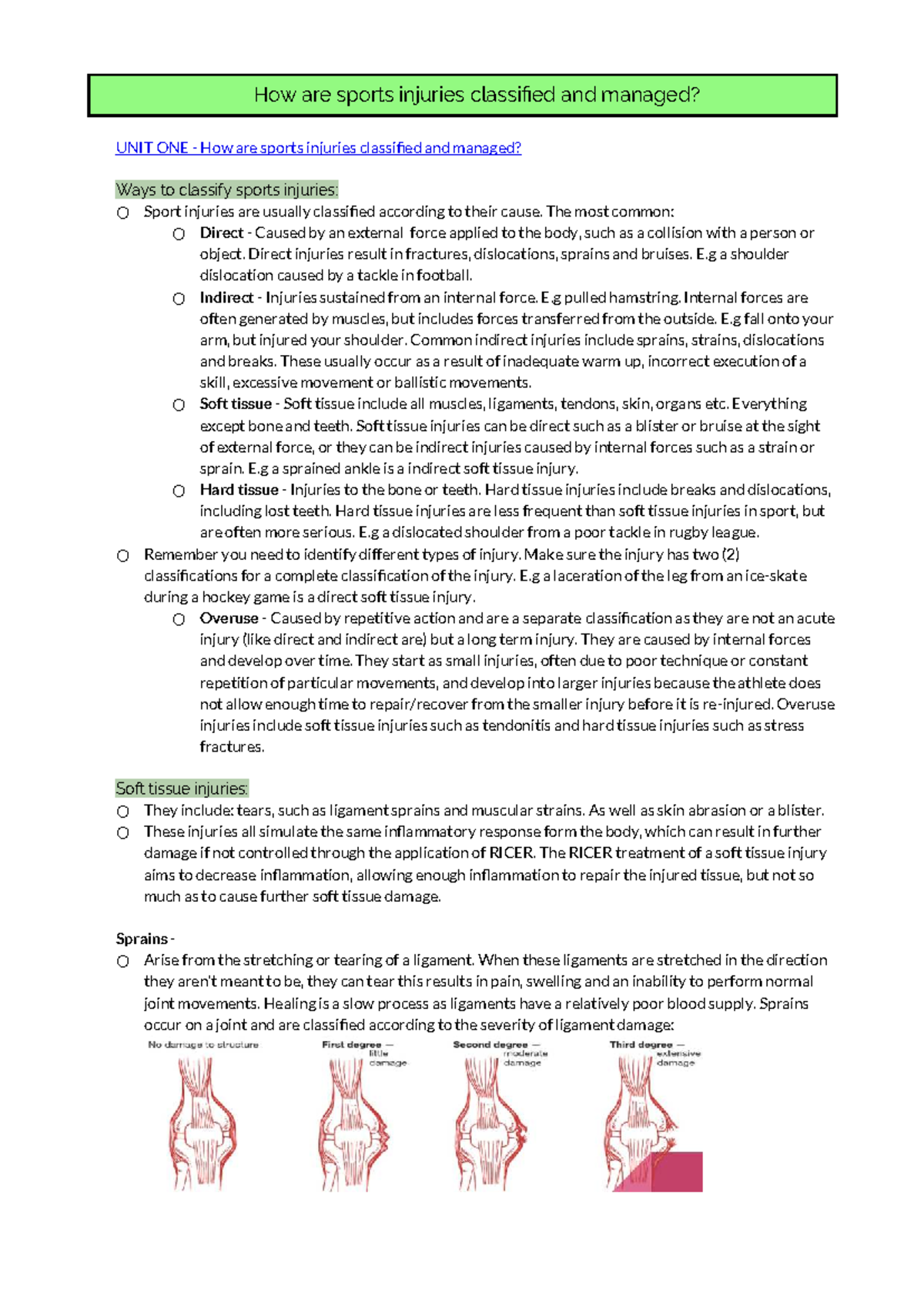 Sports Medicine: Classification and Management of Sports Injuries - Studocu
