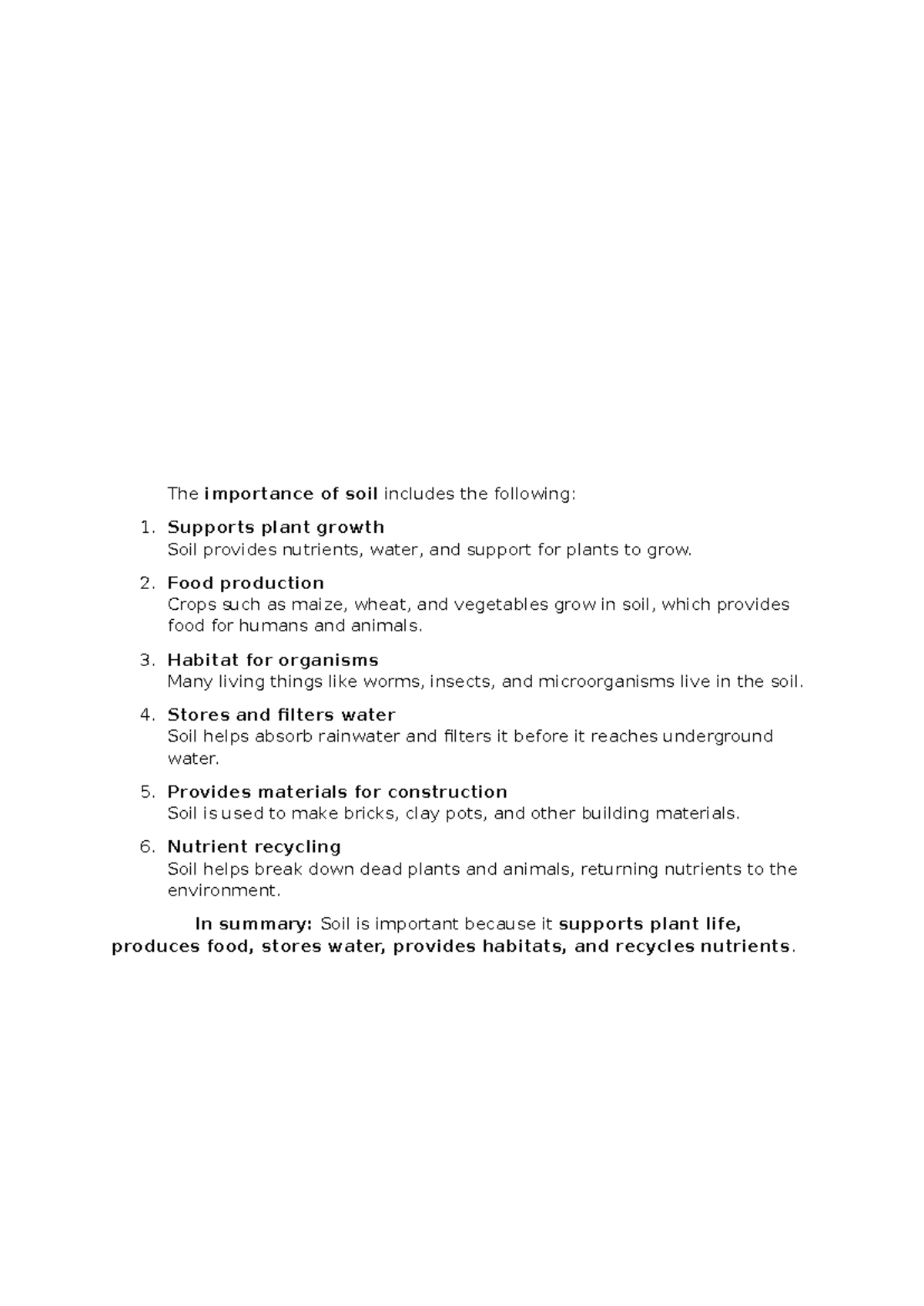 The Importance of Soil: Key Functions and Benefits - Studocu