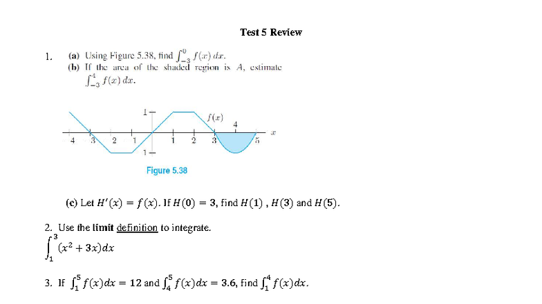 Test 5 Review: Integrals and Derivatives Concepts - Studocu