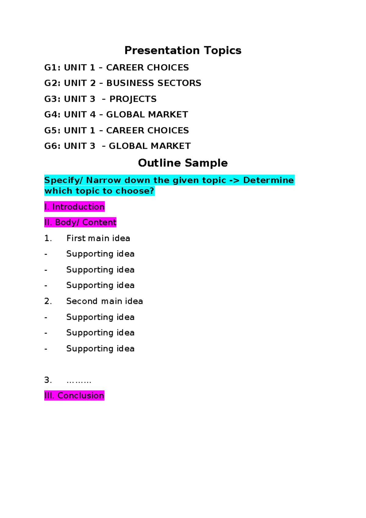 Presentation Topics - rkehgukh - Presentation Topics G1: UNIT 1 ...