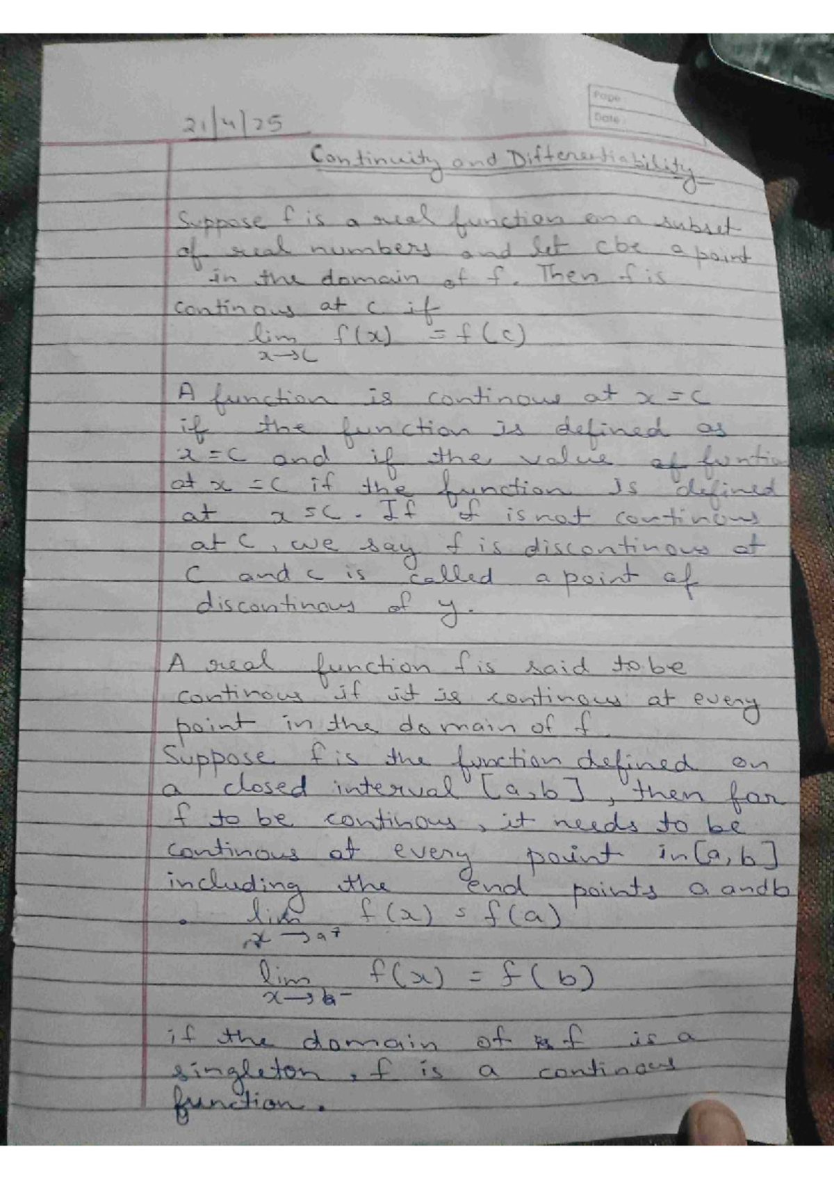 Continuity and Differentiability Concepts - Math 101 Lecture Notes ...