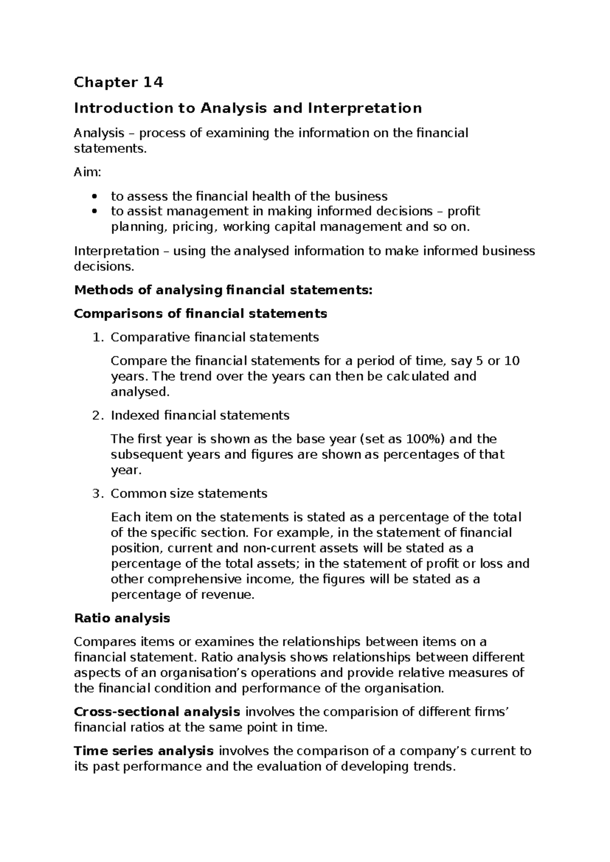 Chapter 14 Financial Ratios: Analysis & Interpretation Techniques - Studocu