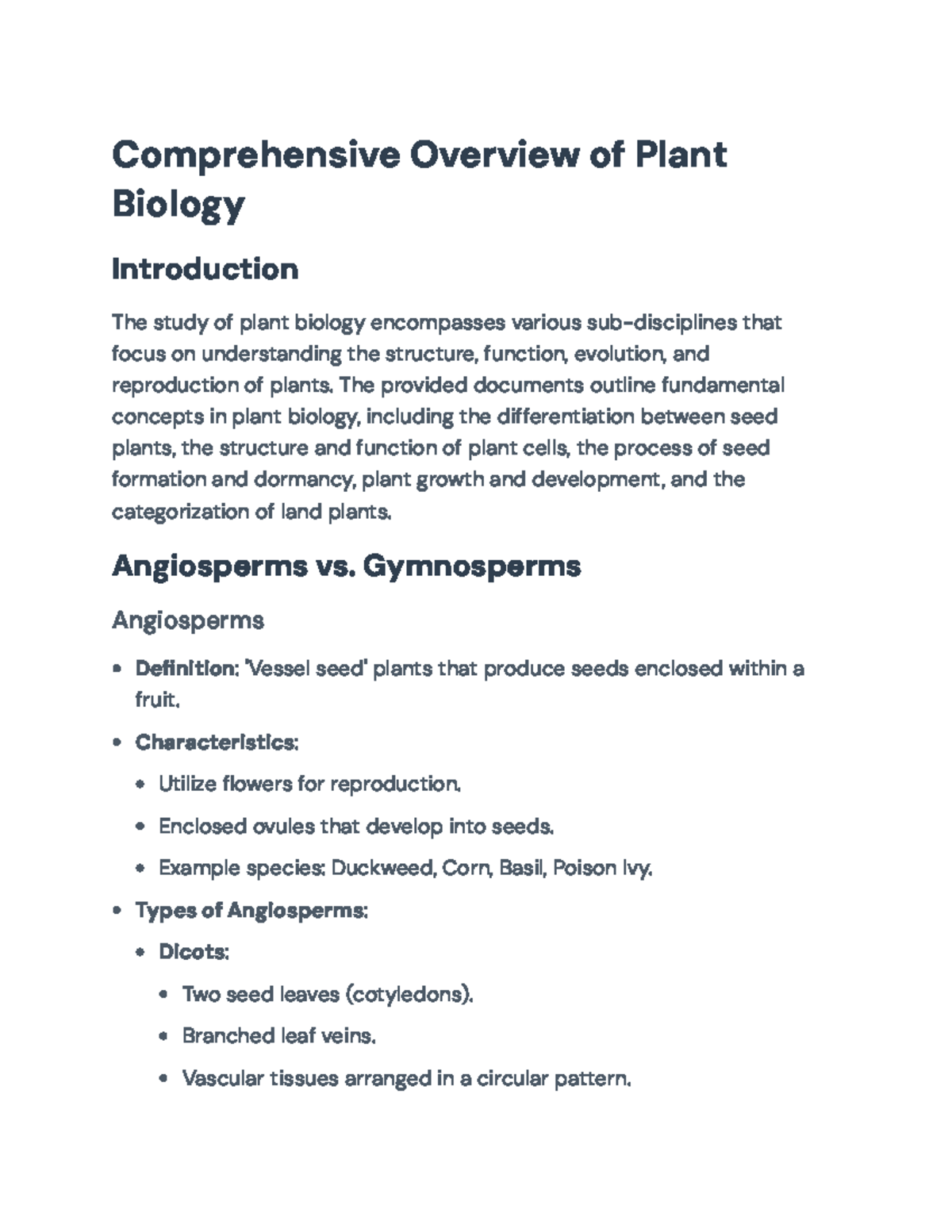 Comprehensive Review of Plant Biology Concepts (BIO101) - Studocu