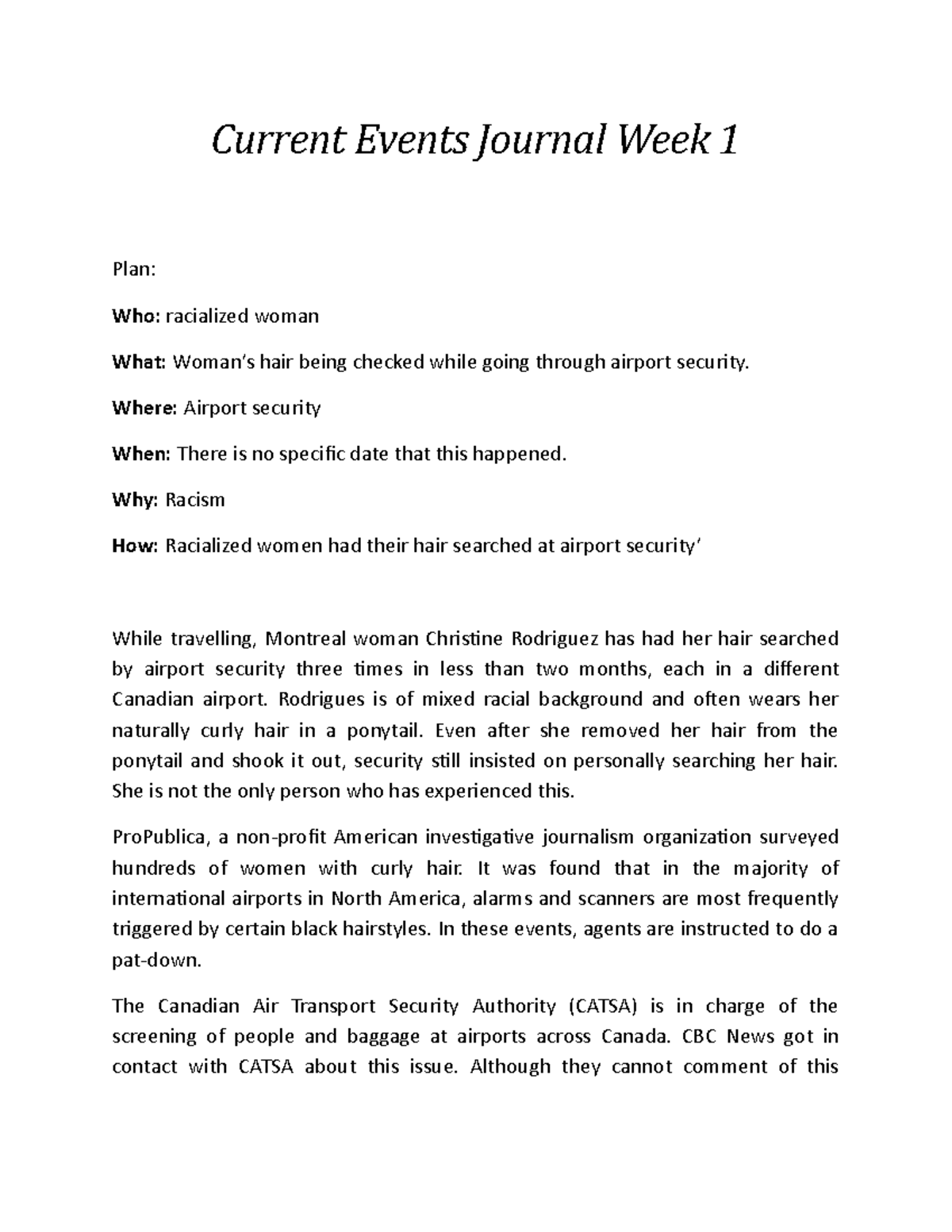 Current Events Journal Week 1 - Case Study on Racial Profiling - Studocu