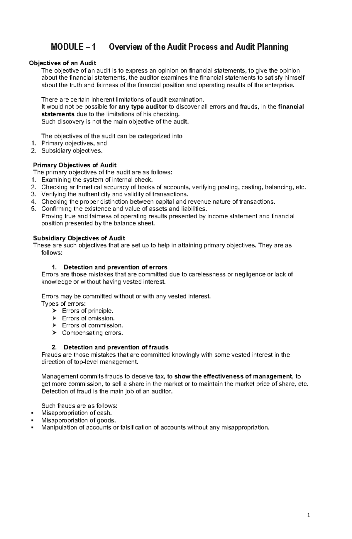 Module 1 Overview of the Audit Process and Audit Planning - MODULE – 1 ...