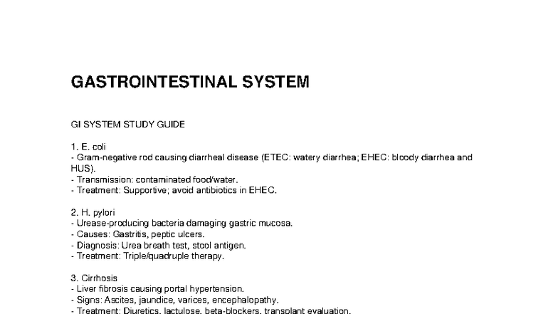 GASTROINTESTINAL & METABOLIC SYSTEM STUDY GUIDE (GASTRO 101) - Studocu