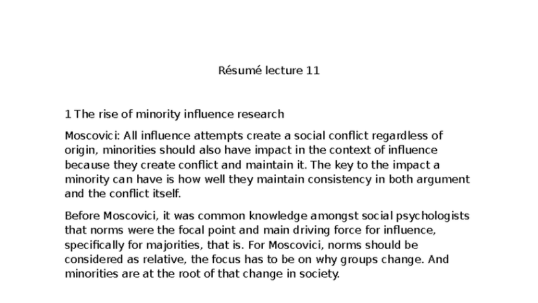 Résumé Lecture 11: The Dynamics of Minority Influence in Social ...