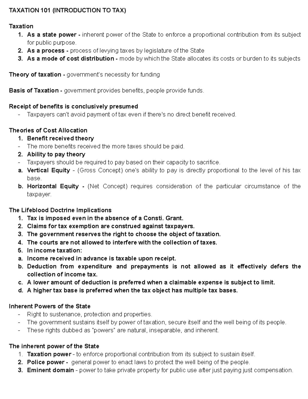 Intro to Taxation 101: Key Concepts and Theories Explained - Studocu