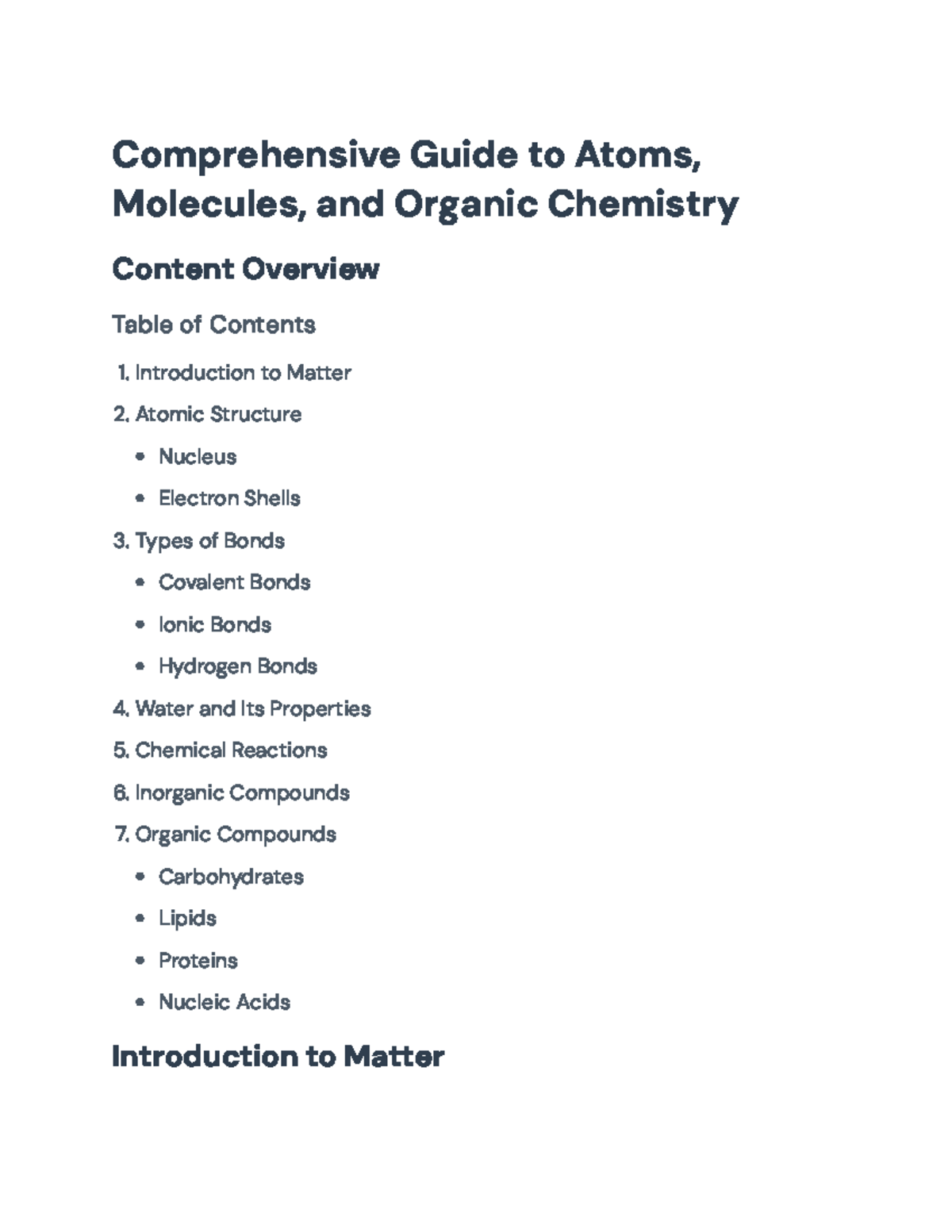 Comprehensive Guide to Atoms, Molecules, and Organic Chemistry ...