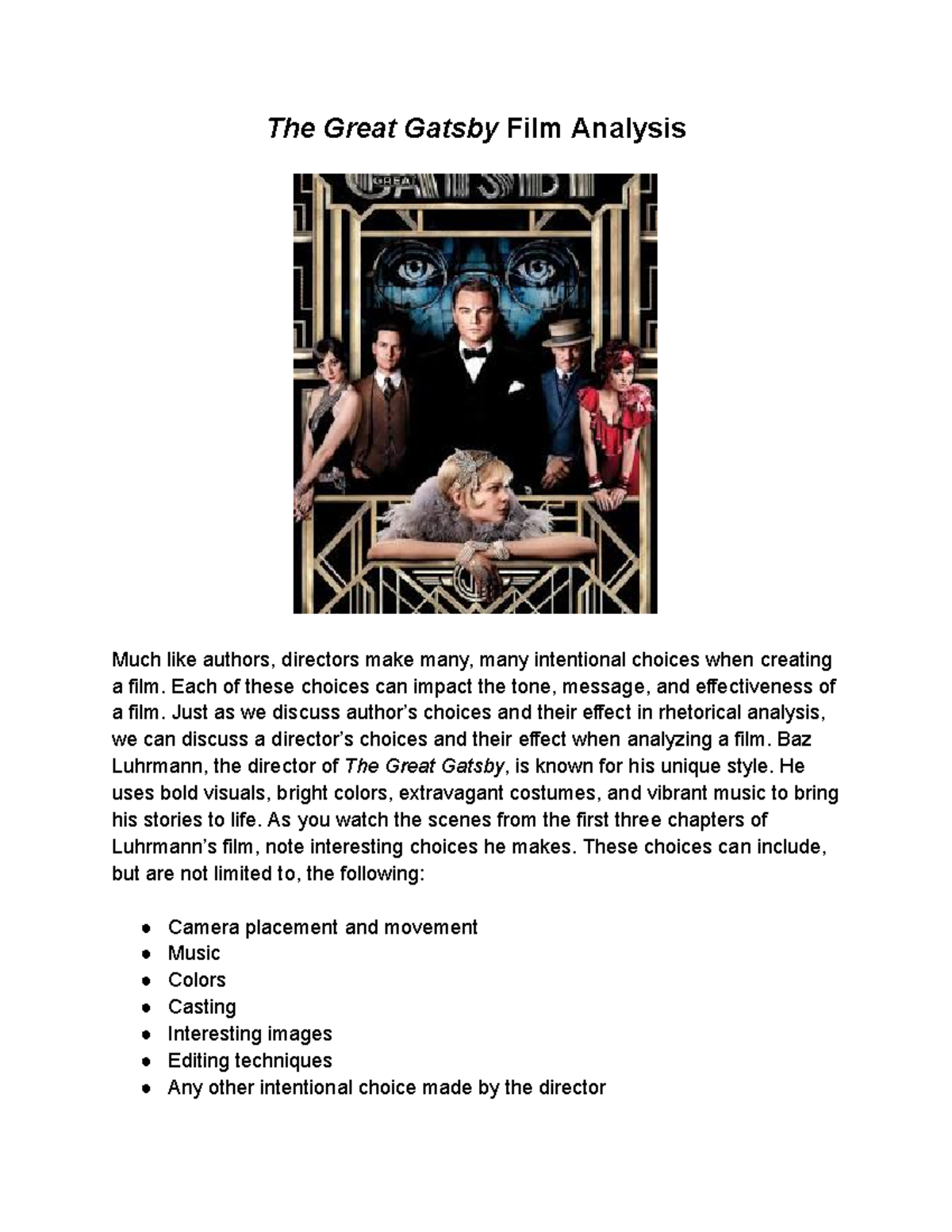 Neha Venna - Gatsby Film Analysis - 695406 - The Great Gatsby Film ...