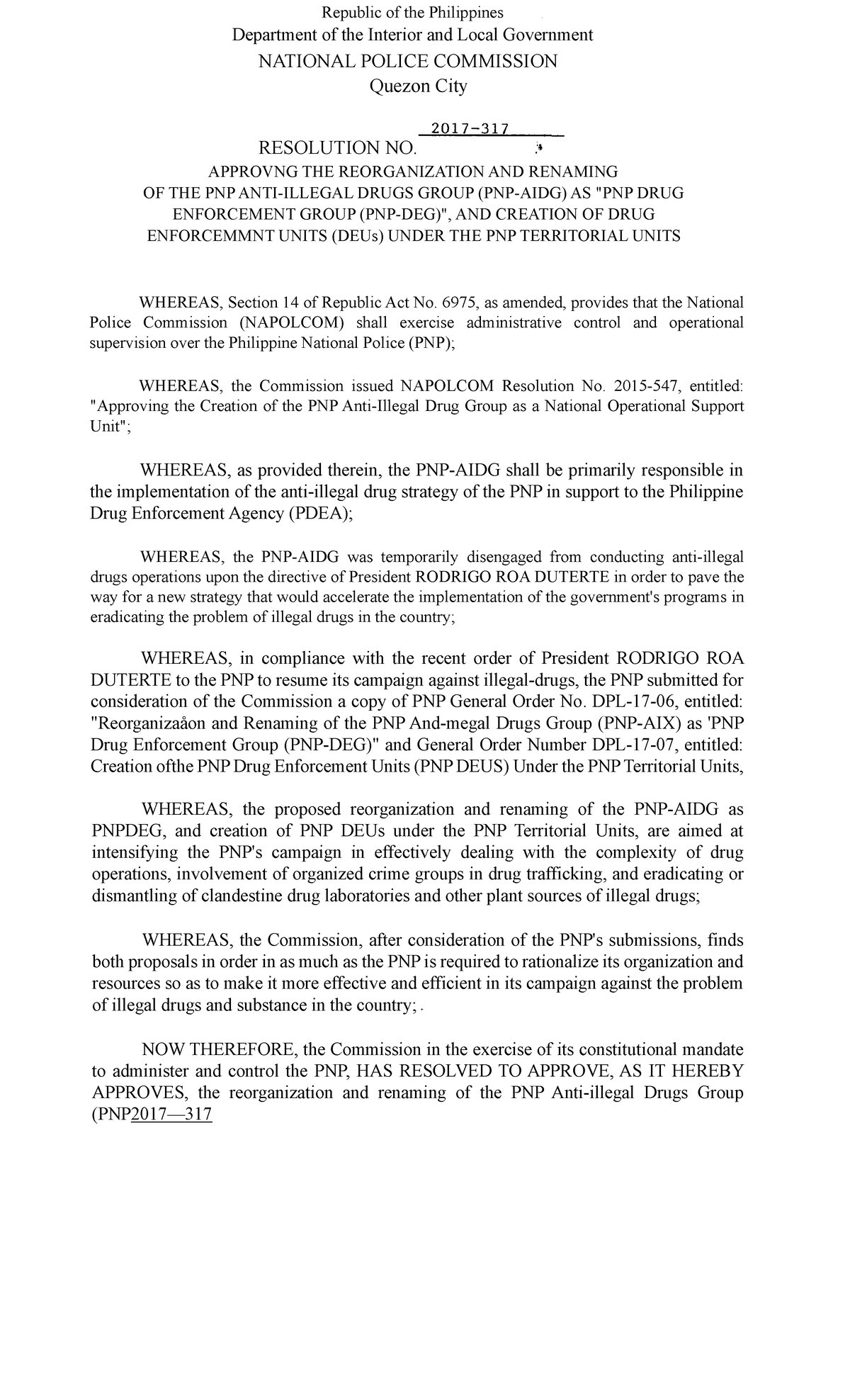 PNP-DEG - Resolution on Reorganization and Drug Enforcement Units - Studocu