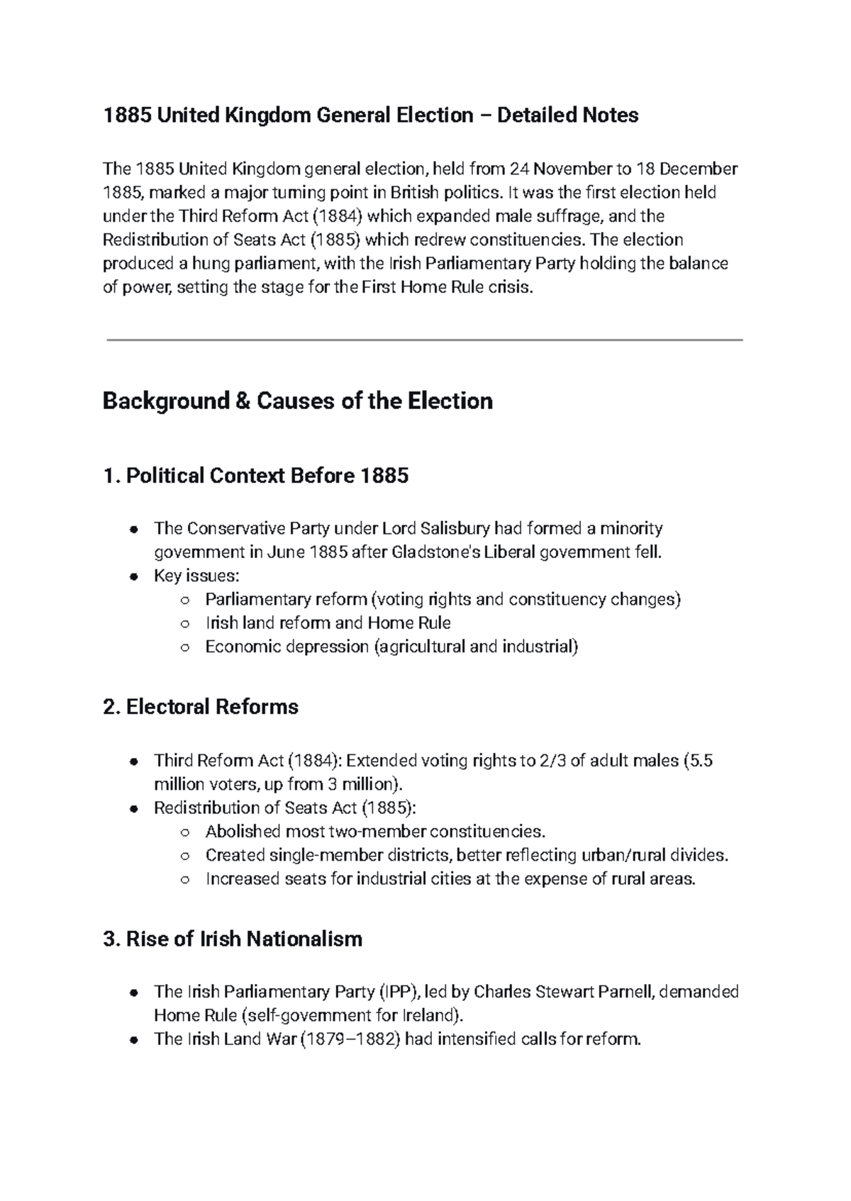 1885 UK General Election: Detailed Notes & Analysis - Studocu
