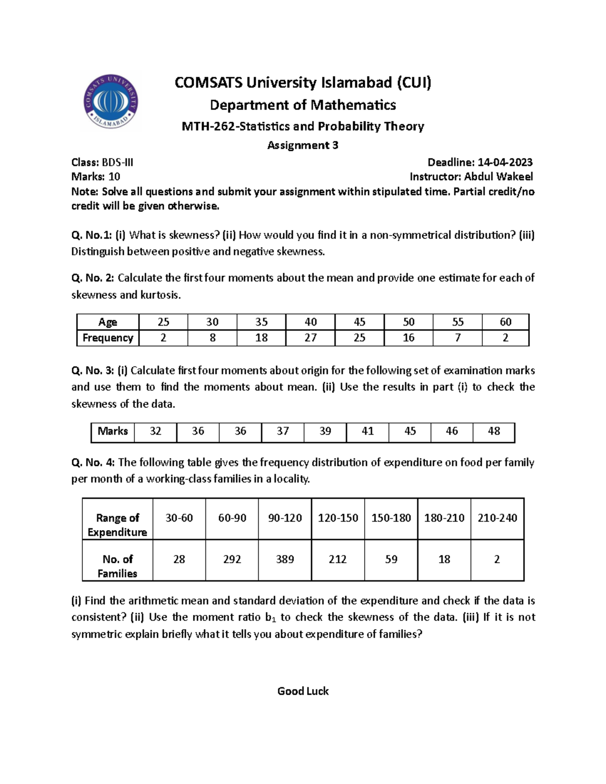 MTH-262 Assignment 3 Notes: Statistics and Probability Theory - Studocu