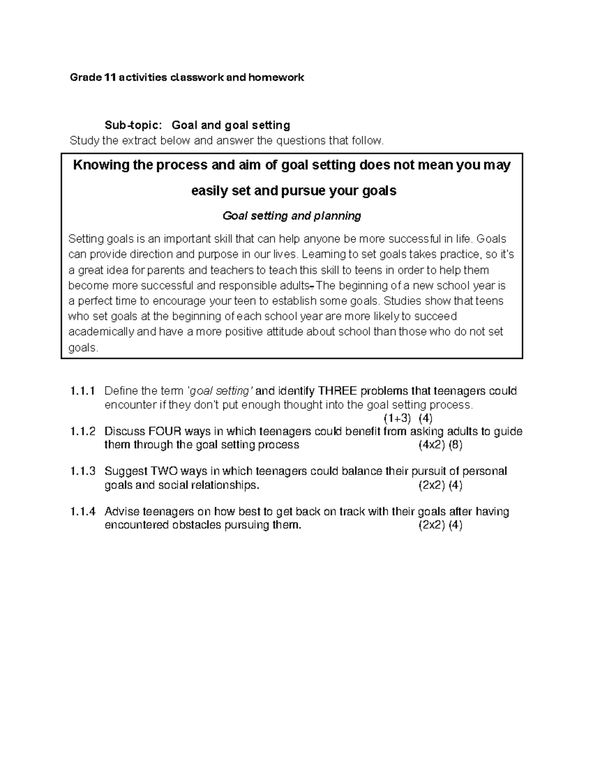 Grade 11 class work - notes - Grade 11 activities classwork and ...