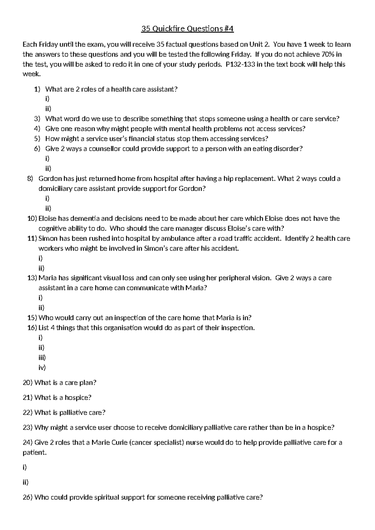 35 Quickfire Questions 4 - 35 Quickfire Questions Each Friday until the ...