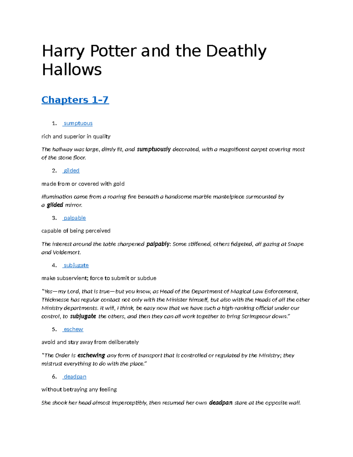 Harry Potter and the Deathly Hallows Vocabulary - Harry Potter and the ...