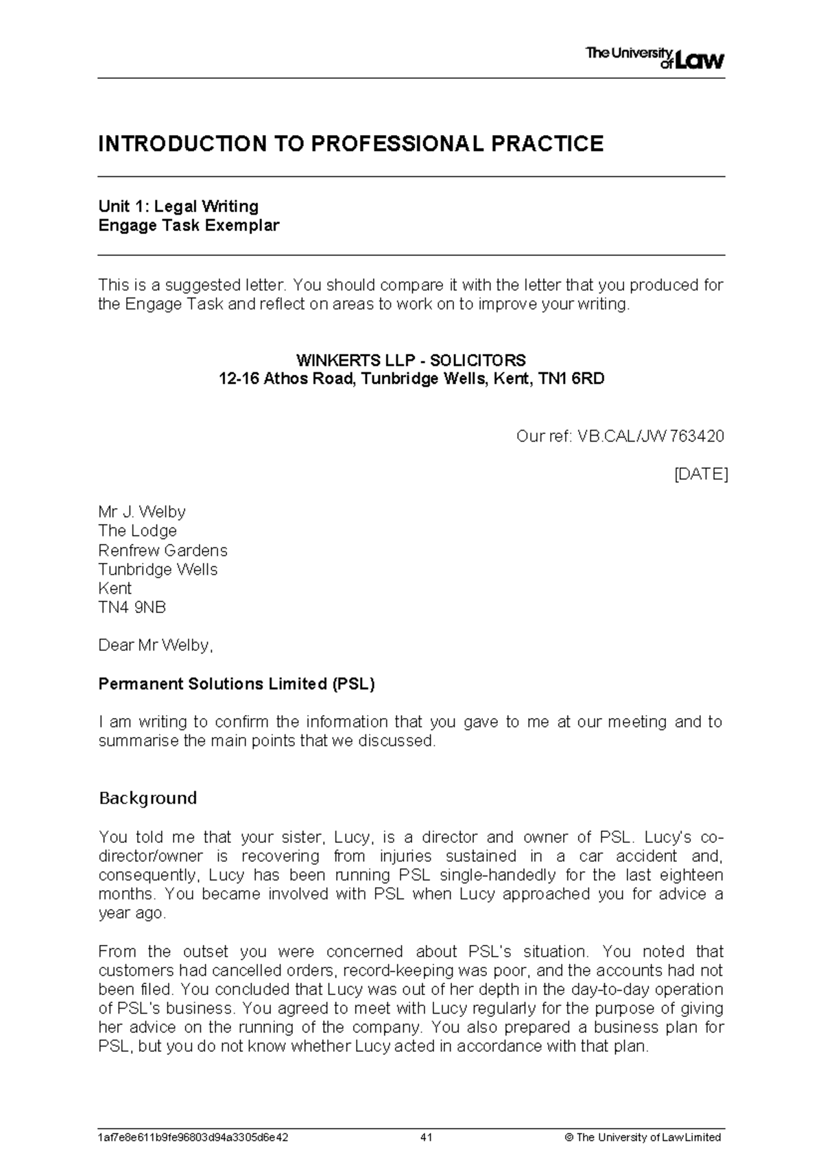 1.P.3. Legal Writing - Client Letter Example for Professional Practice ...