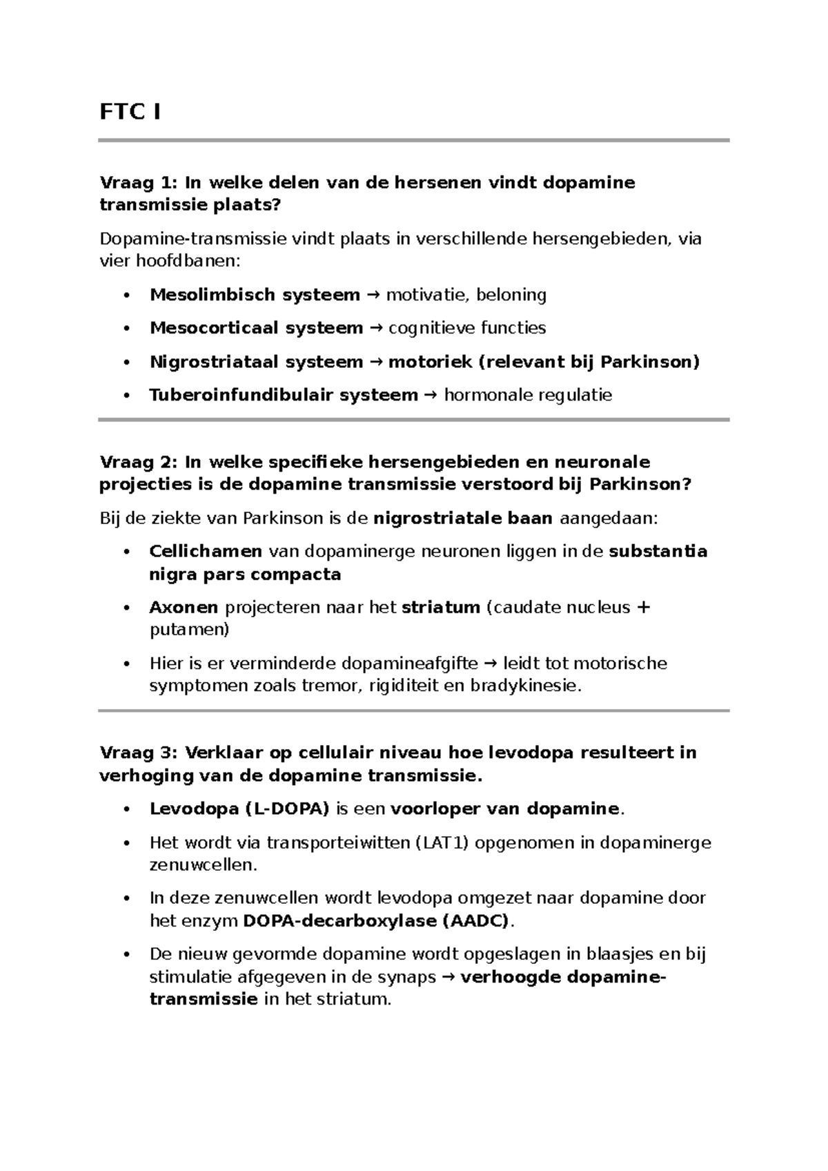 FTC I & II: Dopamine Transmissie en Insuline Mechanismen in Neurologie ...