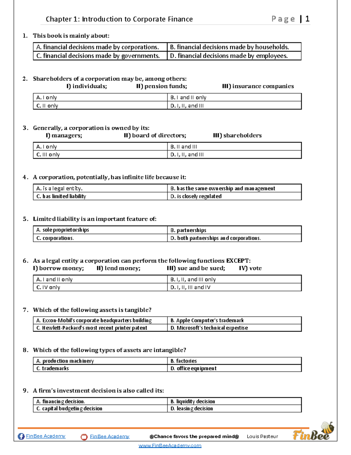Chapter 1 - Test Bank - Financial Decision-Making Concepts - Studocu