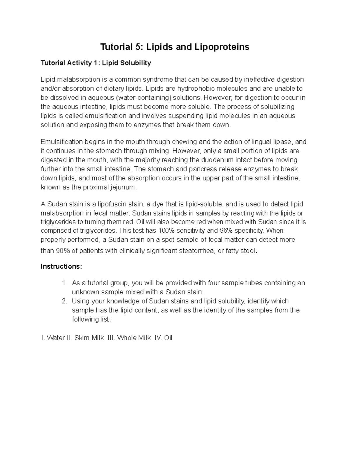 Tutorial 5: Lipids and Lipoproteins - ANs - Studocu