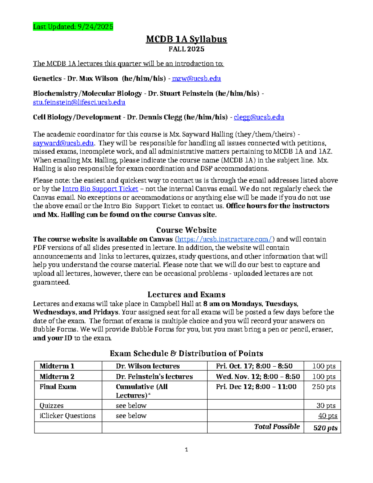 MCDB 1A Syllabus Overview for Fall 2025 - Studocu