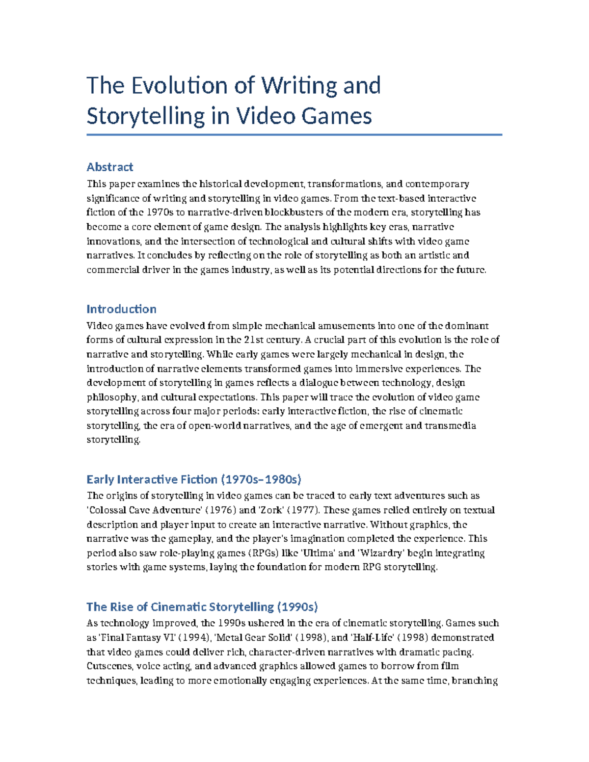 Evolution of Writing & Storytelling in Video Games: A Study - Studocu