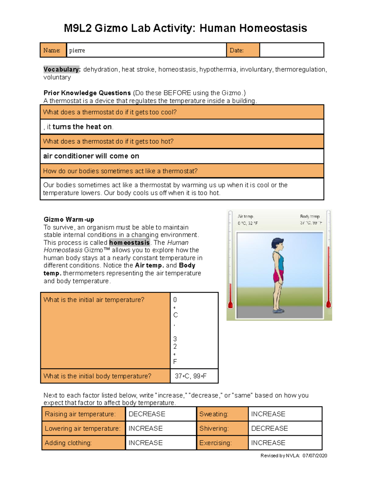 Copy of M9L2 Gizmo Lab Activity Human Homeostasis - M9L2 Gizmo Lab ...