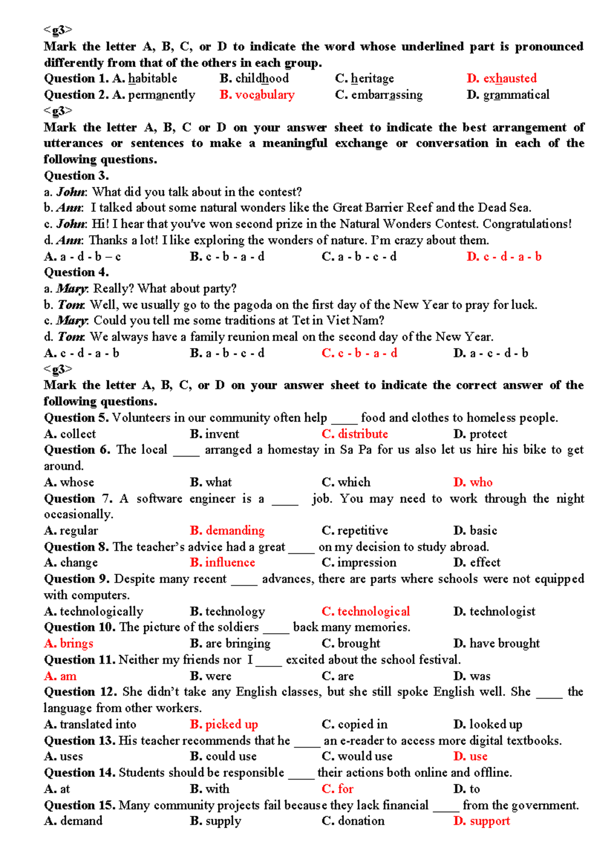 Mock Test: Pronunciation and Grammar Practice (March) - Studocu