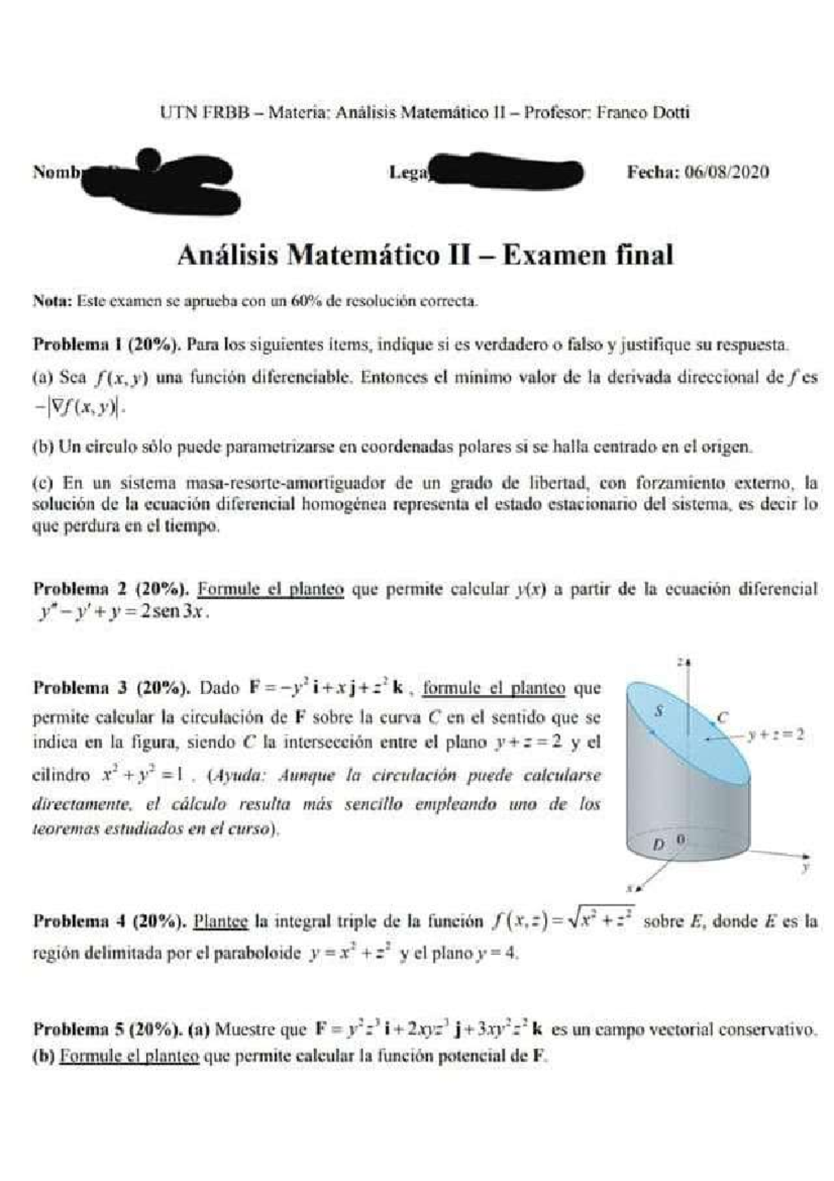 AM2 Final Exam 2020 - Análisis Matemático II - Studocu