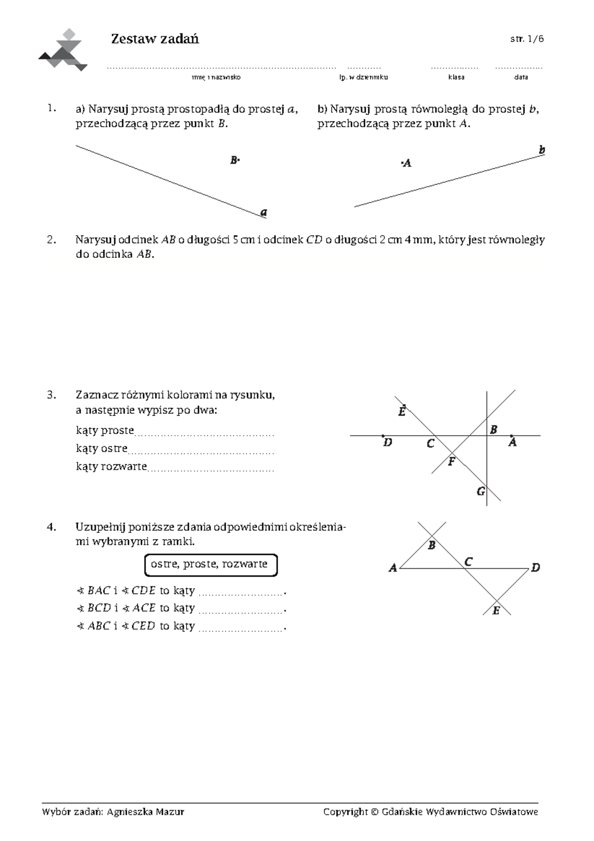 Klasa 5 Geometria Ćwiczenia - Test z Geometrii i Kątów - Studocu