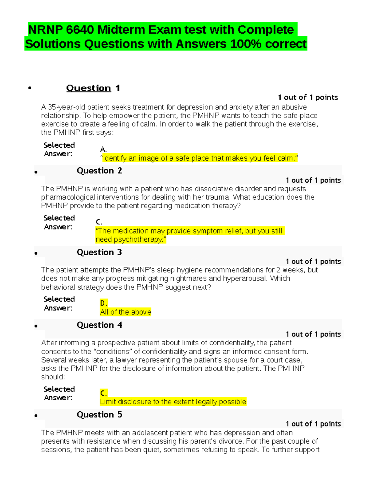 6640 Midterm Exam - • Question 2 1 out of 1 points • Question 3 1 out ...