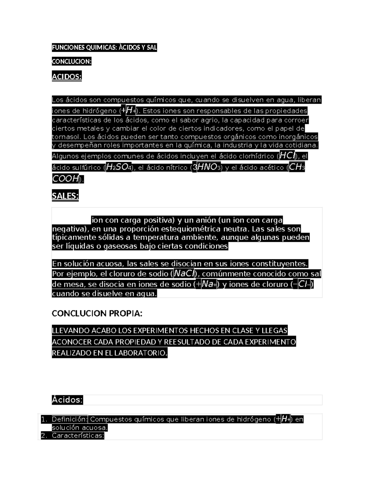 Funciones Quimicas Y SAL Concluciones Y Esquema - FUNCIONES QUIMICAS ...
