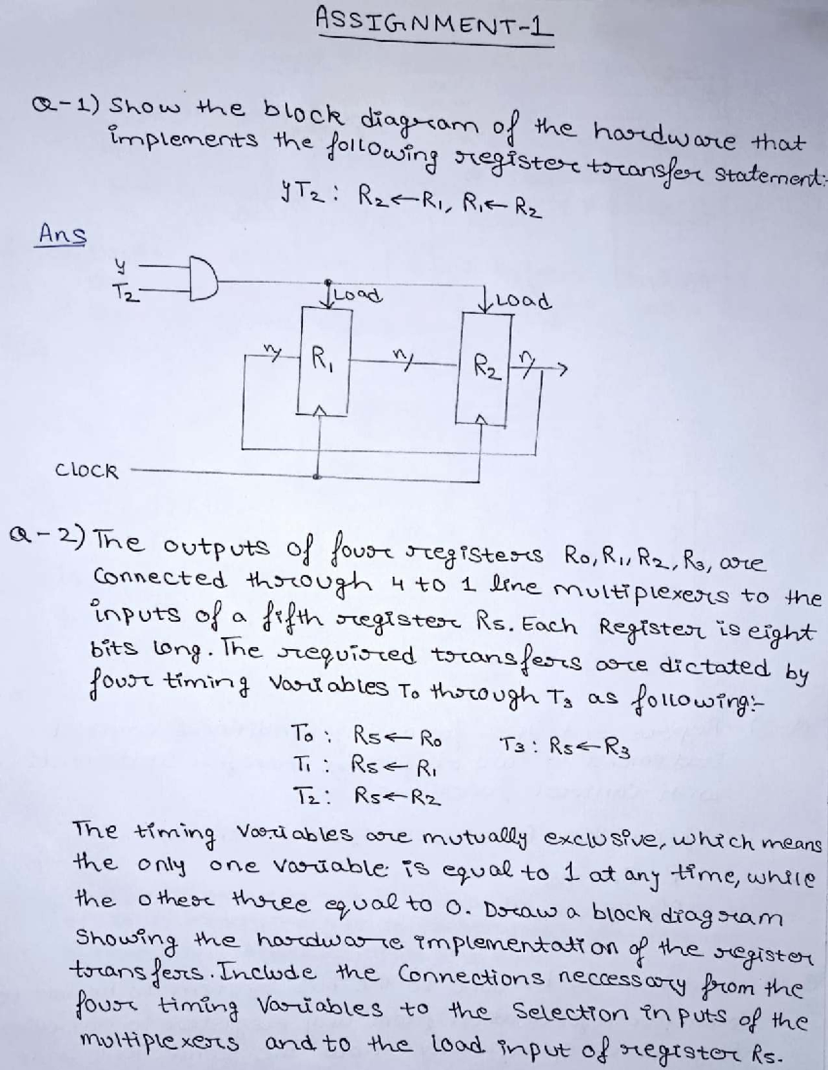 Assignment 1: Block Diagrams and Register Transfer Statements - Studocu