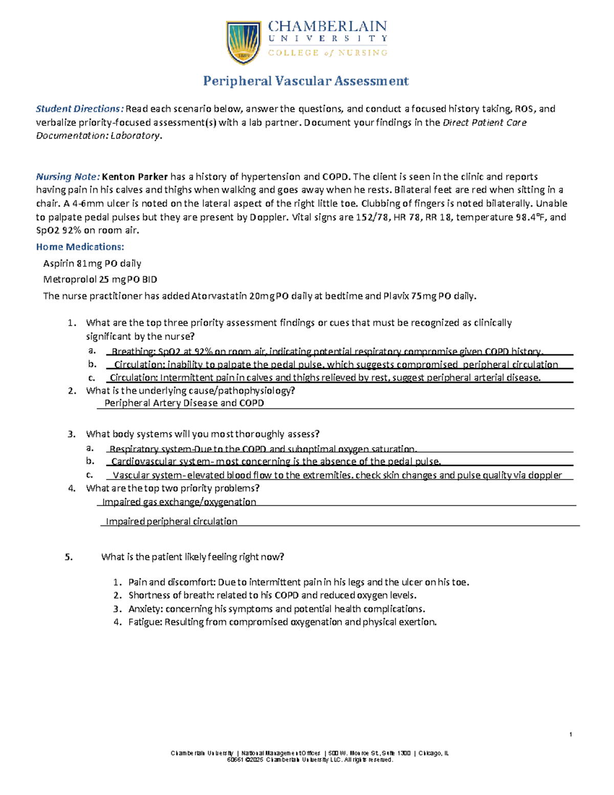 Peripheral Vascular Assessment (NUR 300) - Student Version Guide - Studocu