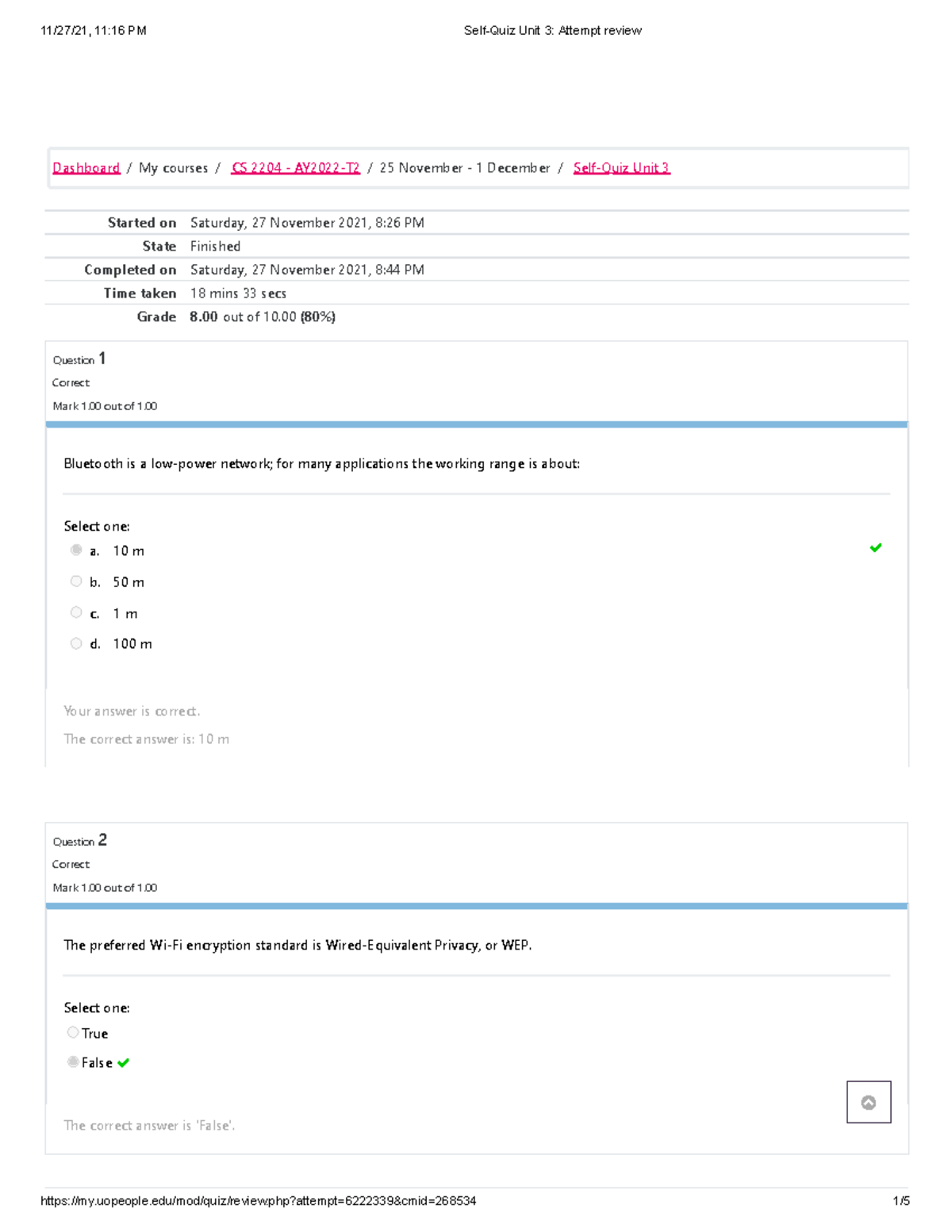 Self-Quiz Unit 3 Attempt review - Started onState Saturday, 27 November ...