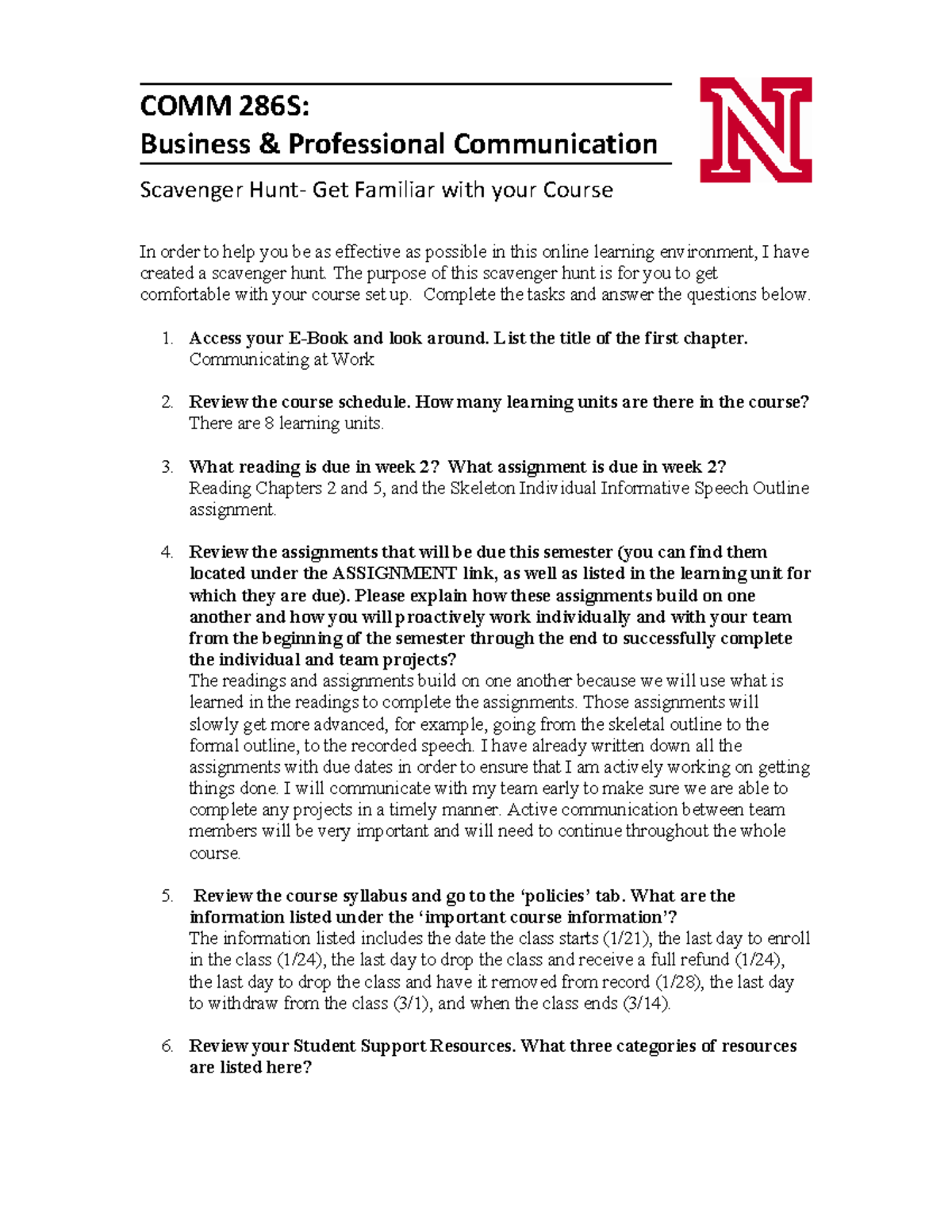 COMM 286S: Scavenger Hunt for Business Communication Course - Studocu