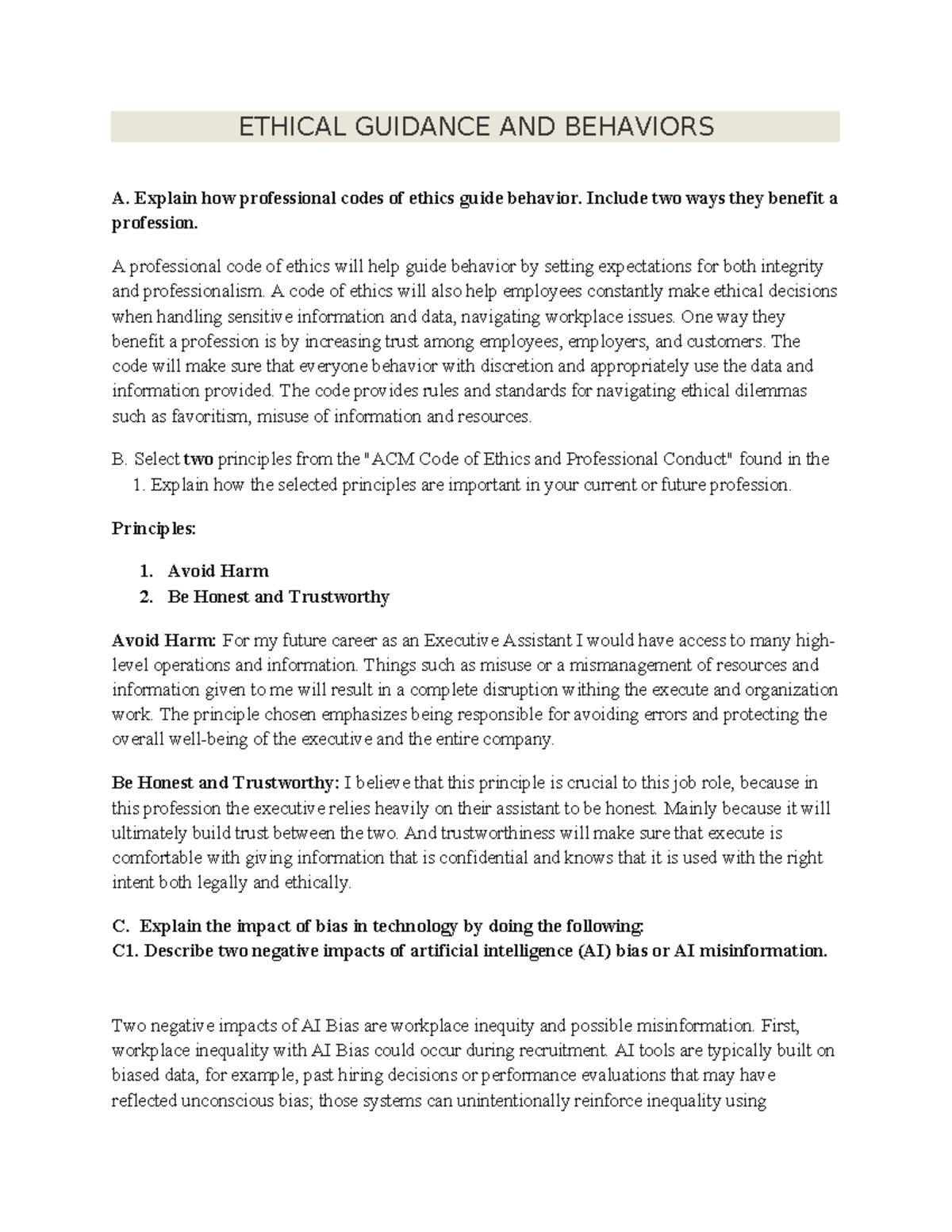 ETHC 101: Professional Codes of Ethics and Their Impact on Behavior ...