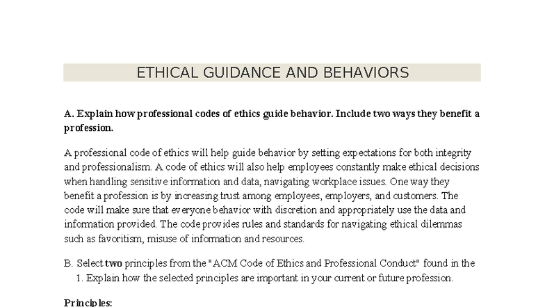 ETHC 101: Professional Codes of Ethics and Their Impact on Behavior ...