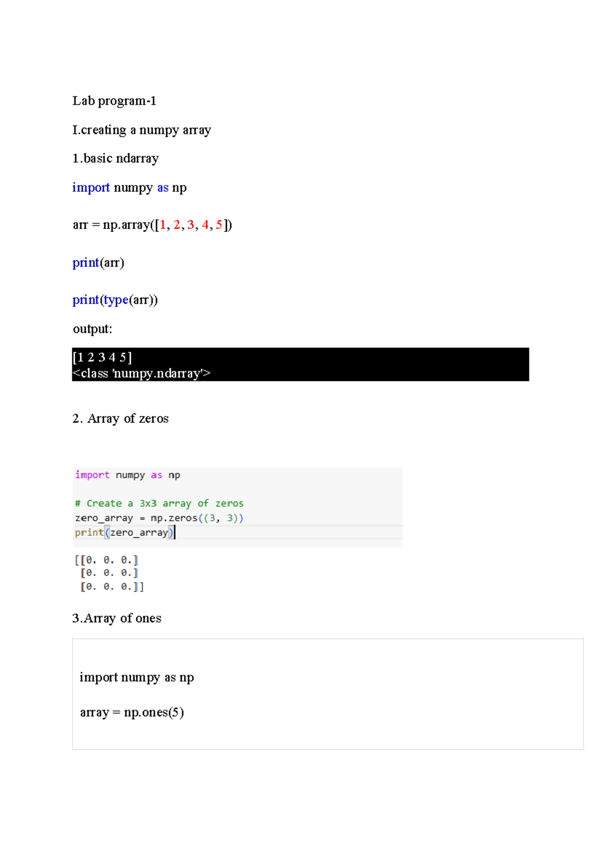 Lab I: Creating and Manipulating NumPy Arrays in Python - Studocu