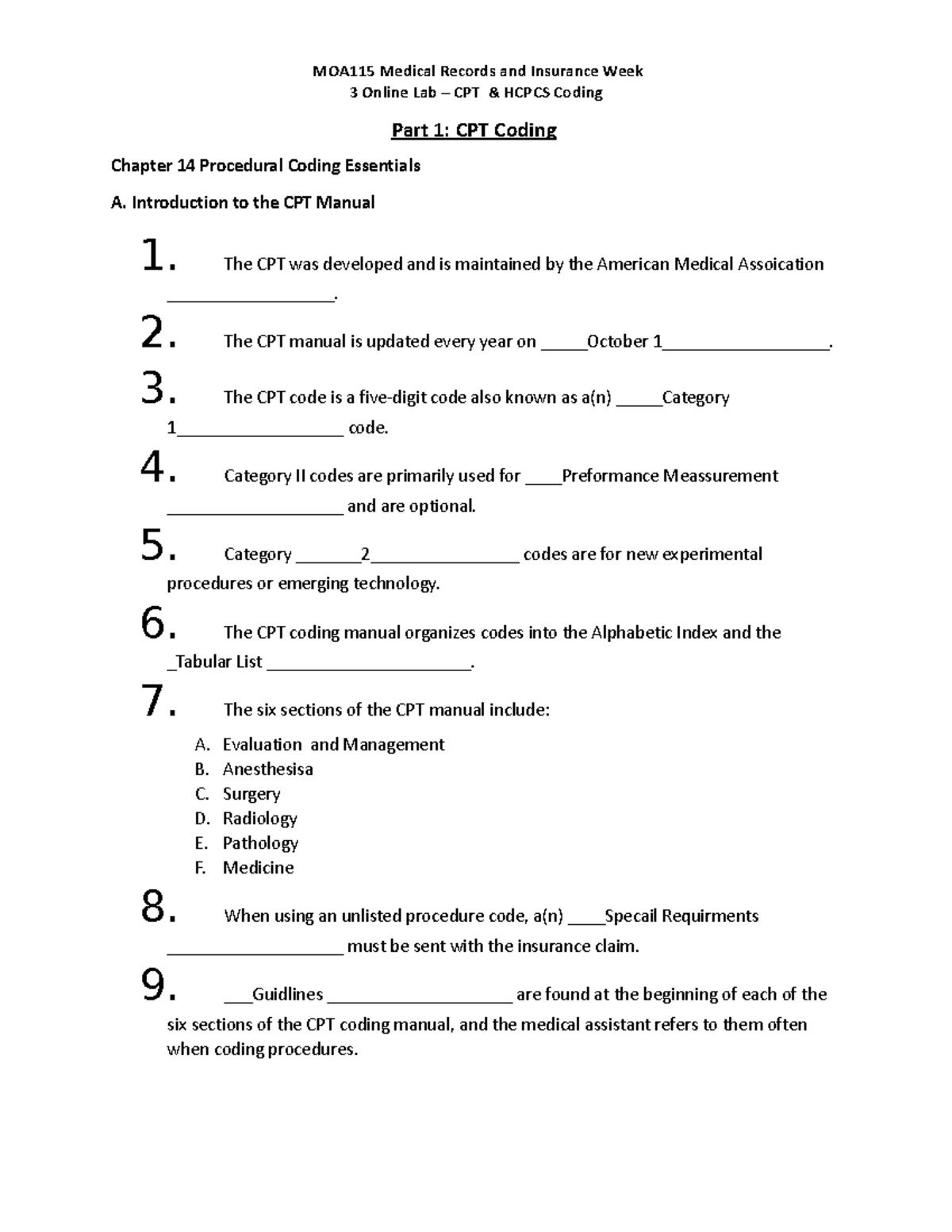 Week 3 Online Lab-5 EA - CPT & HCPCS Coding Essentials - Studocu