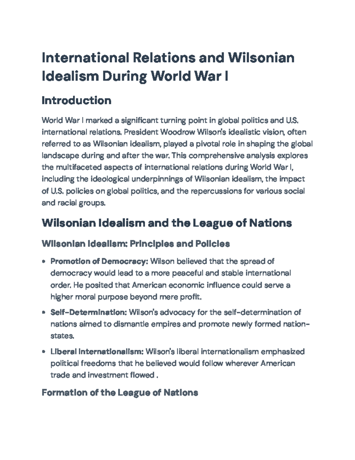 Wilsonian Idealism and Its Impact on U.S. Foreign Policy During WWI ...
