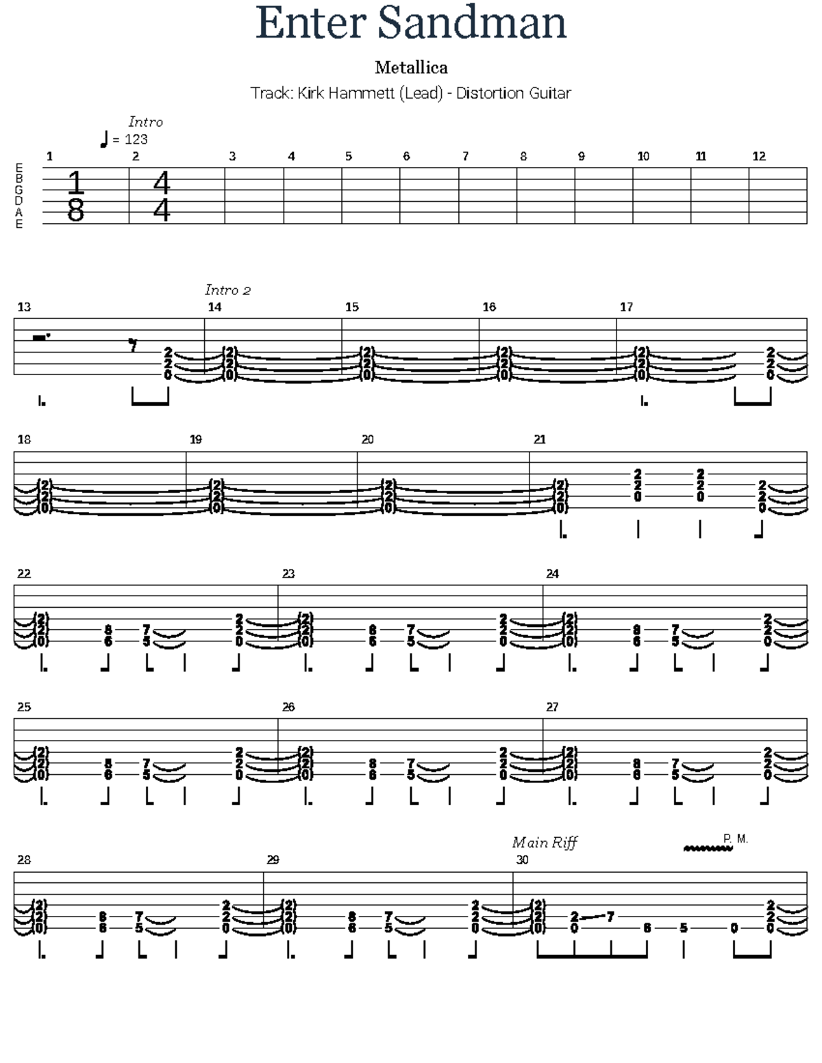 Enter Sandman Tab (Guitar) - Metallica Lyrics & Rhythm Guide - Studocu