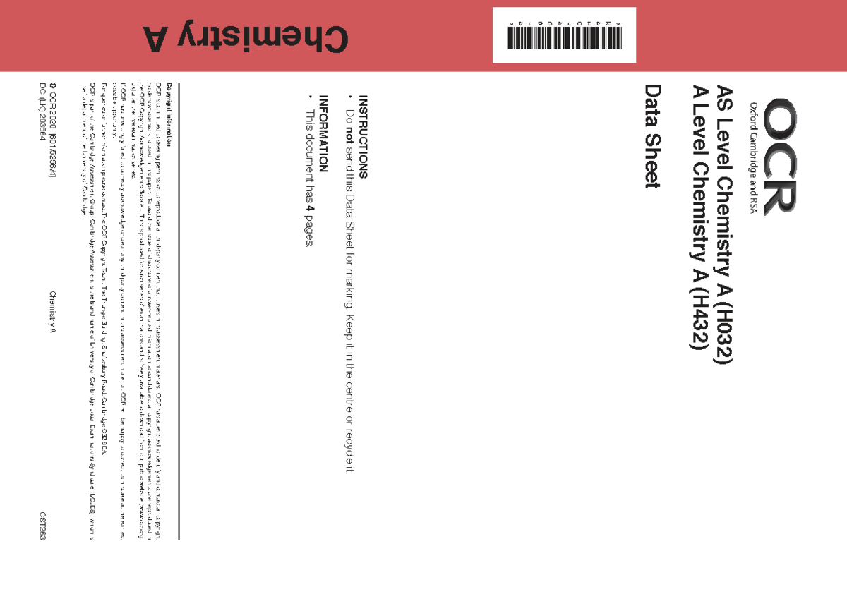 AS & A Level Chemistry A (H032 & H432) Data Sheet - Studocu