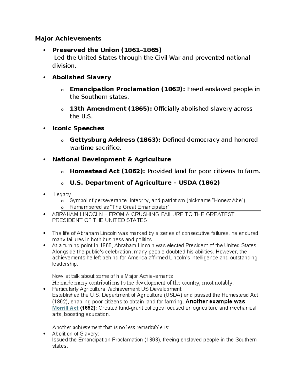 Major Achievements of Abraham Lincoln: Preserving the Union and ...