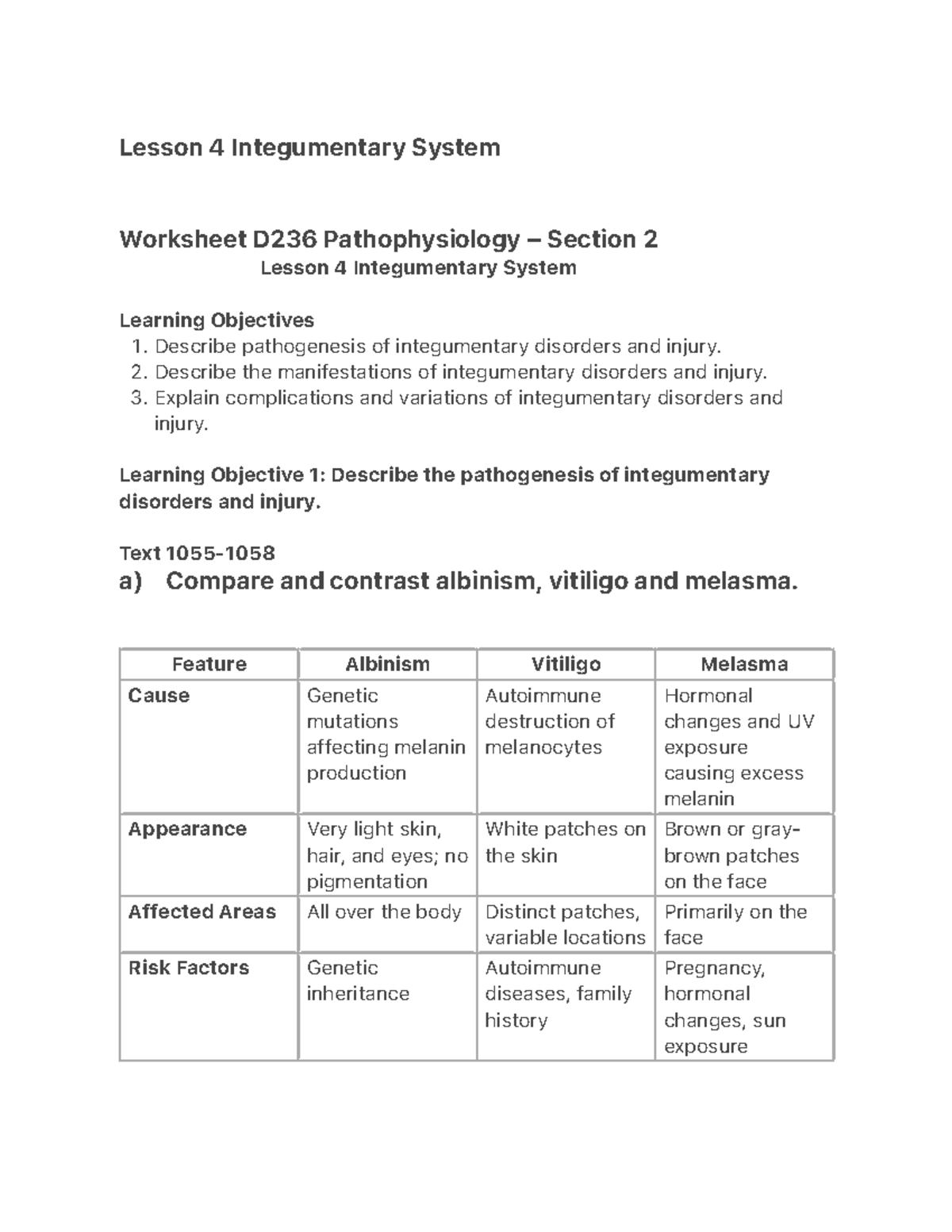 Lesson 4: Integumentary System and Pathophysiology Overview (D236 ...