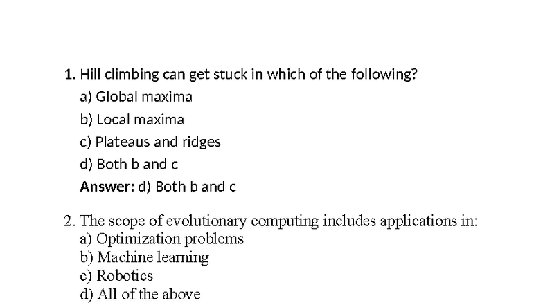NIC - Assignment for nic - Hill climbing can get stuck in which of the ...