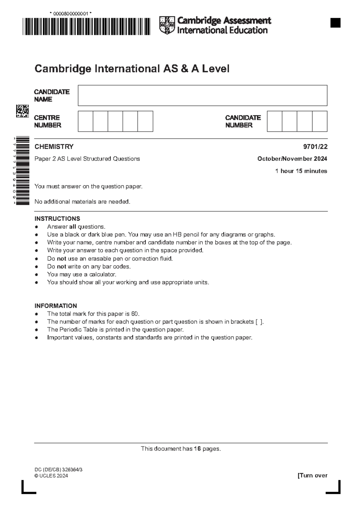 Mark Scheme for Cambridge Chemistry 9701/22 - Nov 2024 - Studocu