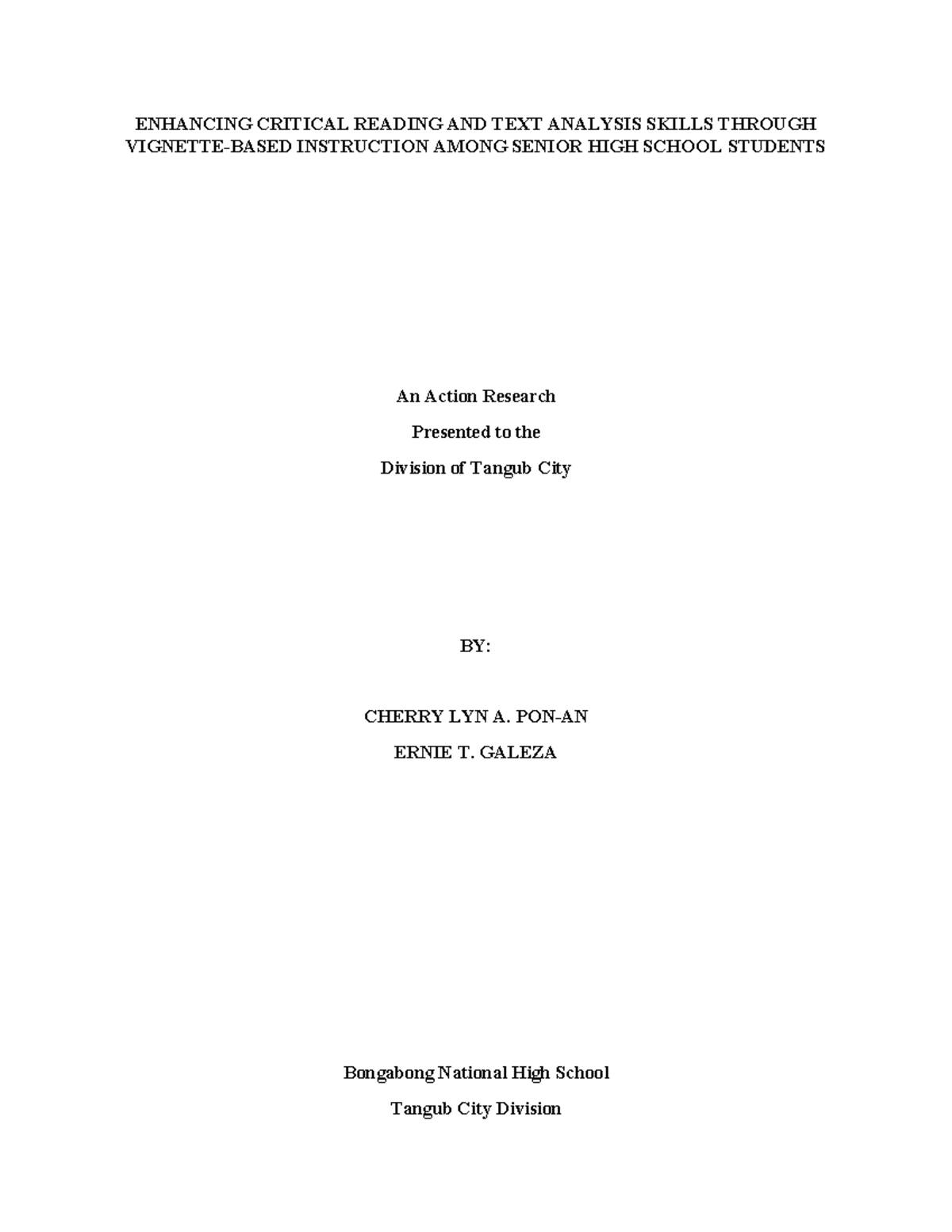 Enhancing Critical Reading & Text Analysis Skills via VBI for Grade 11 ...