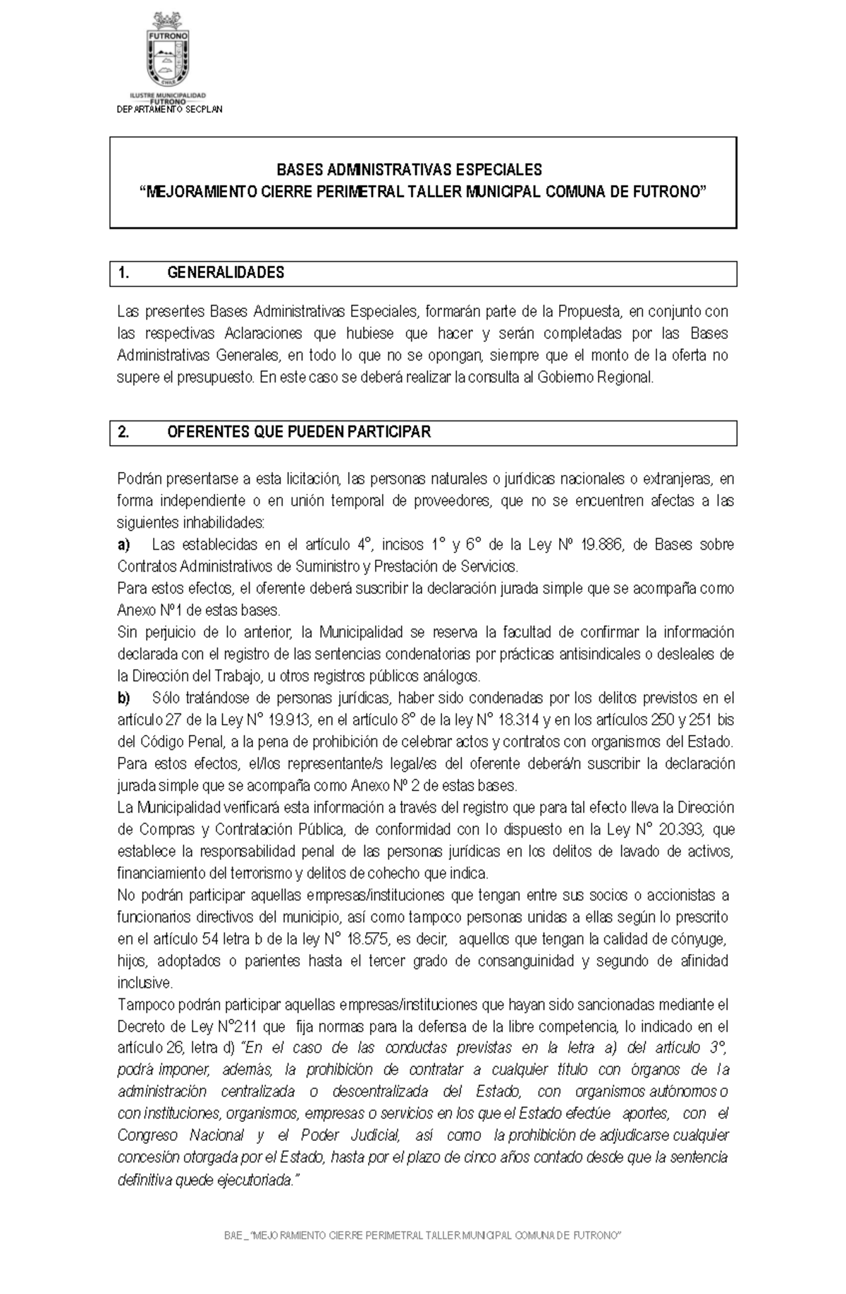 BAE Cierre perimetral - weeerrtt - 1. GENERALIDADES 2. OFERENTES QUE ...